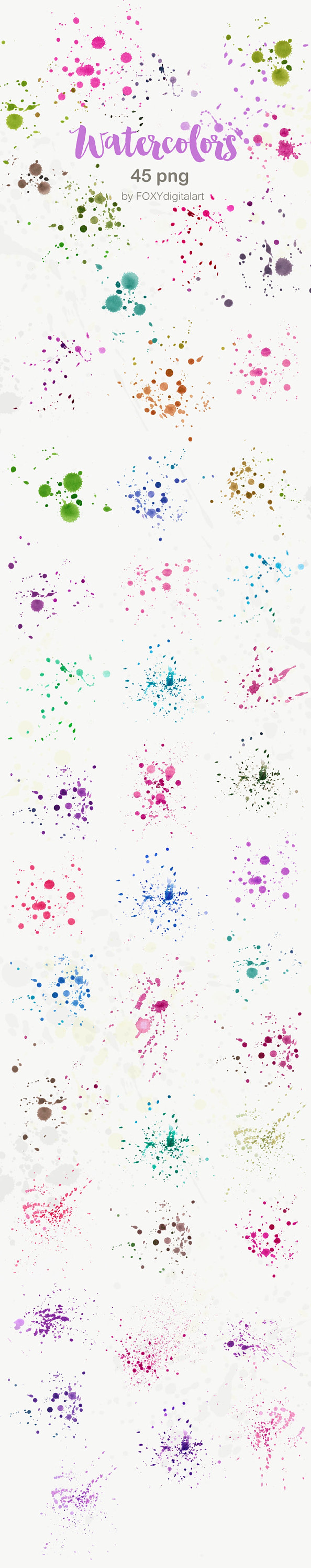 Watercolor Splatters Clipart, Watercolor Splashes, Paint Splashes ...