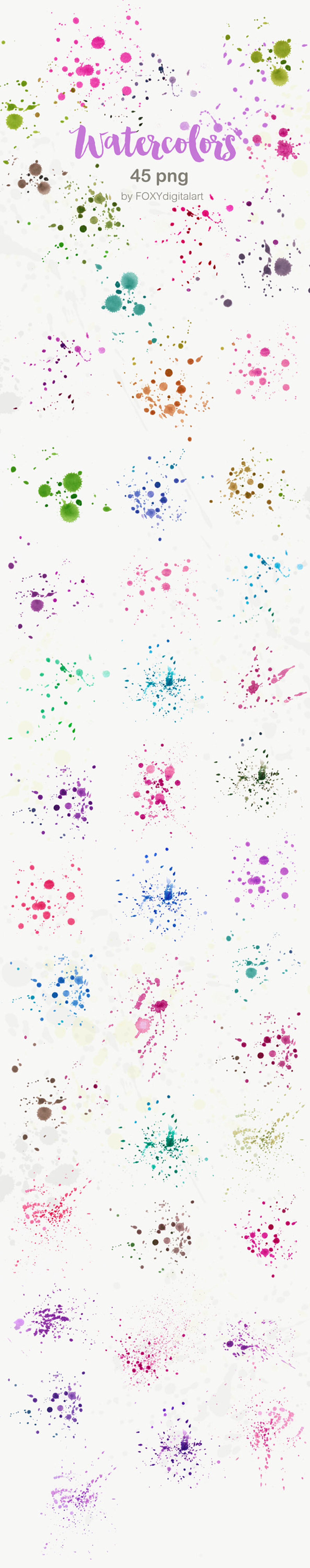 Watercolor Splatters Clipart, Watercolor Splashes, Paint Splashes ...