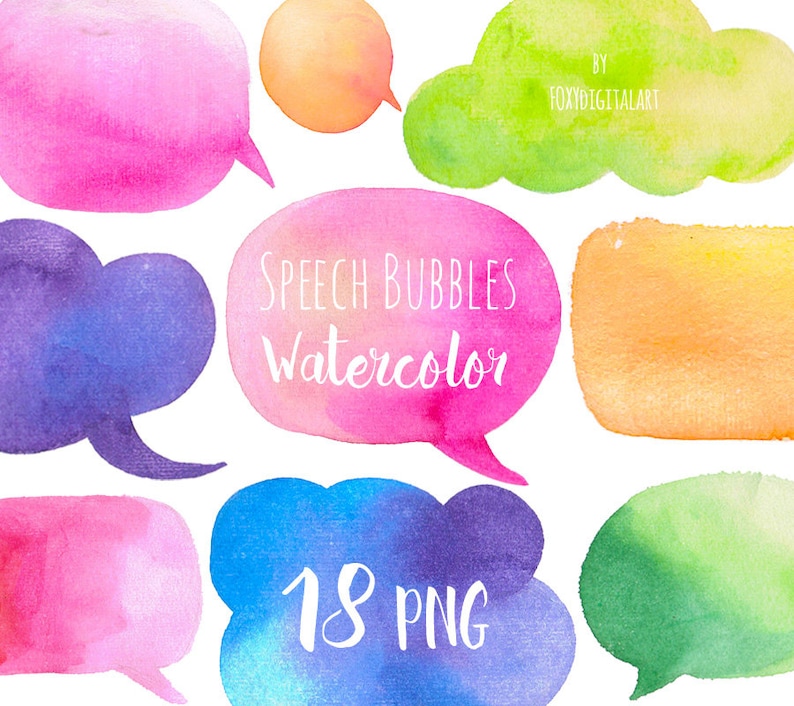 Watercolor Clip Art, Speech Bubbles, Speak Bubble, Speech Clip Art ...