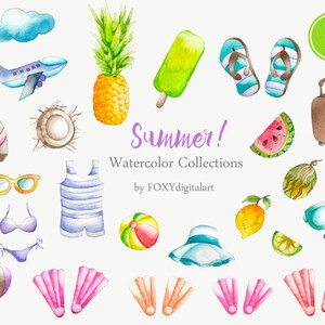 Beach Clipart, Summer Clipart, Watercolor Summer Clipart, Hello Summer ...