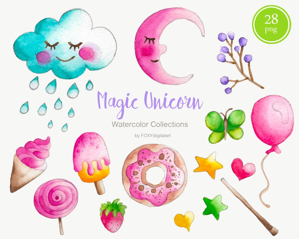 Unicorn Watercolor Clipart Watercolor Unicorn Clipart - Etsy