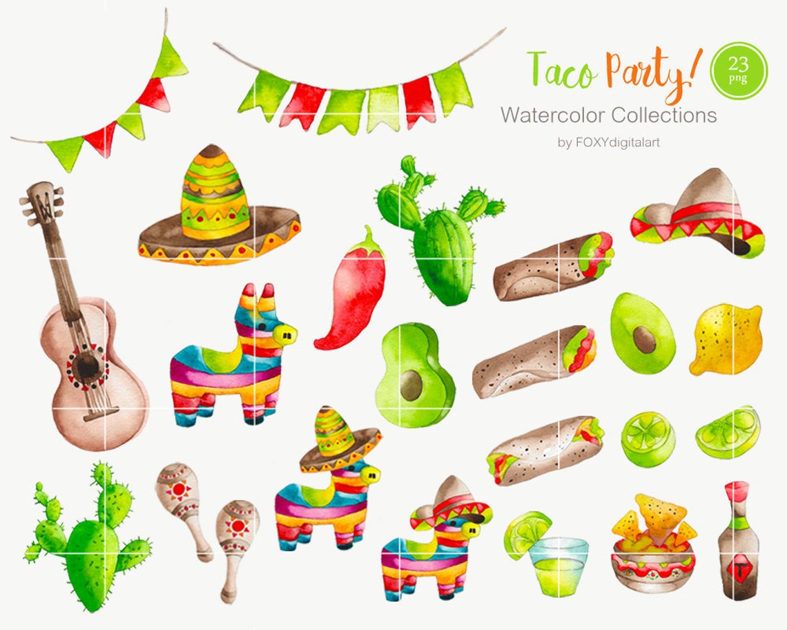 Taco Clipart, Mexican Food Clipart, Watercolor Cinco De Mayo Clipart ...