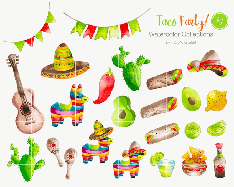 Taco Clipart, Mexican Food Clipart, Watercolor Cinco De Mayo Clipart ...