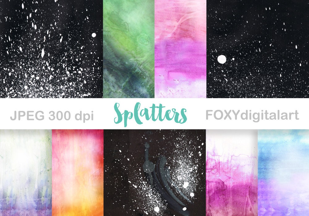 Watercolor Splatter Digital Paper, Paint Splotches, Scrapbook Paper ...
