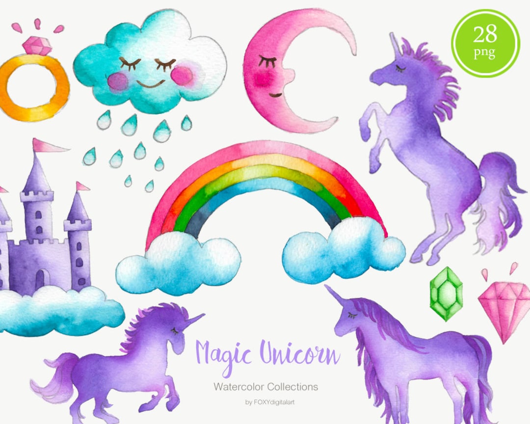 Unicorn Watercolor Clipart, Watercolor Unicorn Clipart, Rainbow Clipart ...