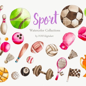 Watercolor Sports Clipart, Footballs, Golf, Baseballs, Sports Clipart ...