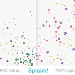 Watercolor Paint Splatter Digital Paper, Paint Dripping Splash ...