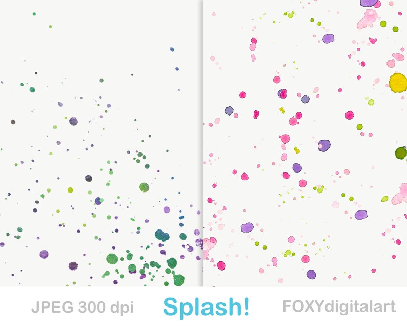 Watercolor Paint Splatter Digital Paper, Paint Dripping Splash ...
