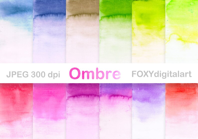 Watercolour Ombre Digital Papers, Ombre Watercolor Backgrounds ...
