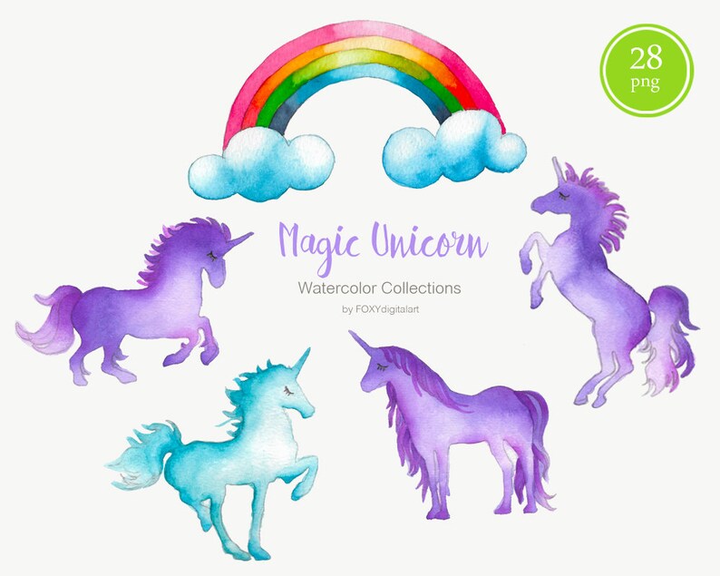 Unicorn Watercolor Clipart, Watercolor Unicorn Clipart, Rainbow Clipart ...