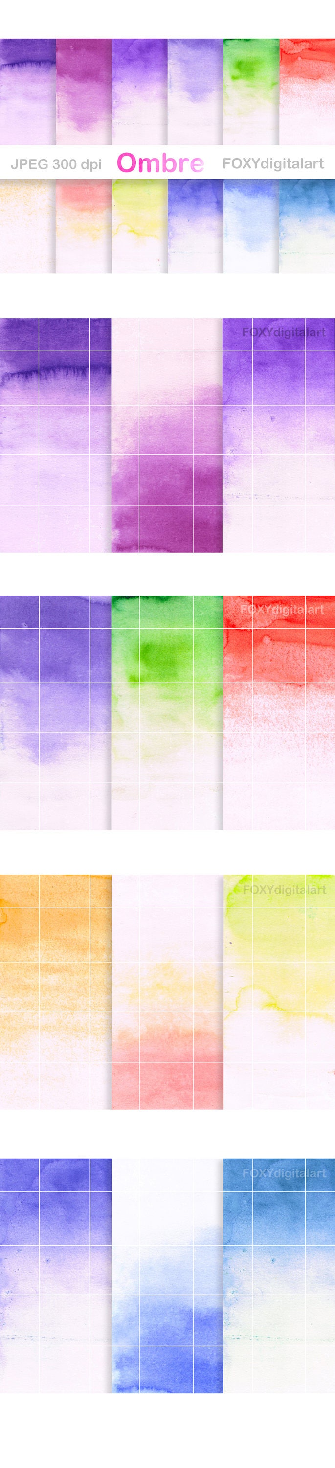 Watercolor Ombre Digital Paper, Digital Paper Watercolour, Hand Painted ...