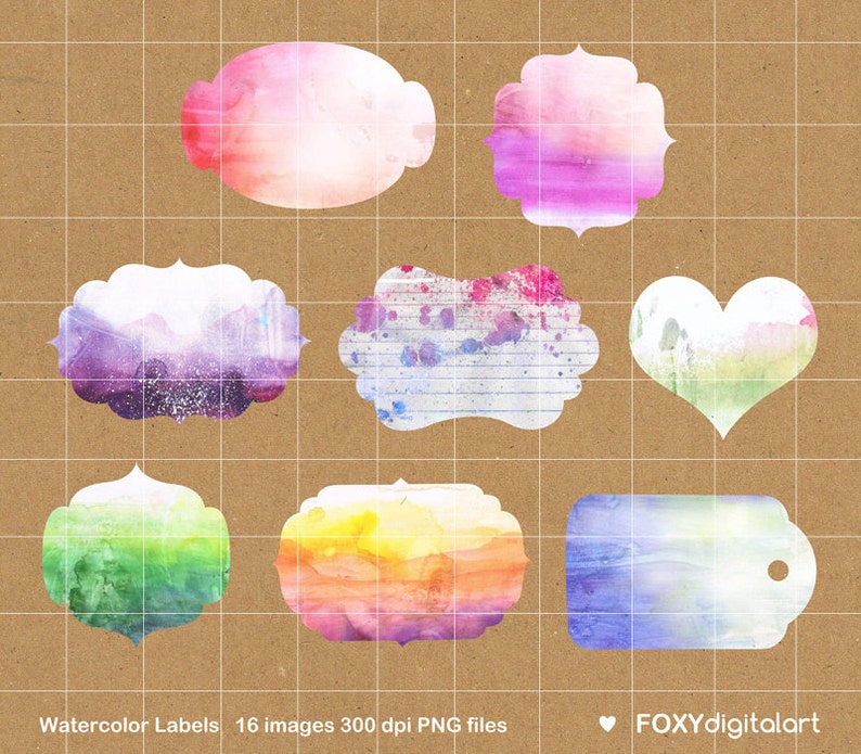 Watercolor Labels Clipart Watercolor Frames Tags Scrapbook - Etsy