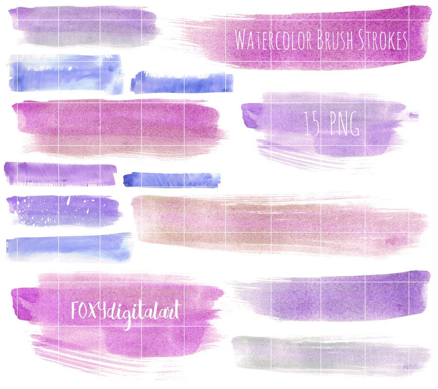 Watercolor Brush Strokes Digital Clipart, Handpainted Watercolor ...