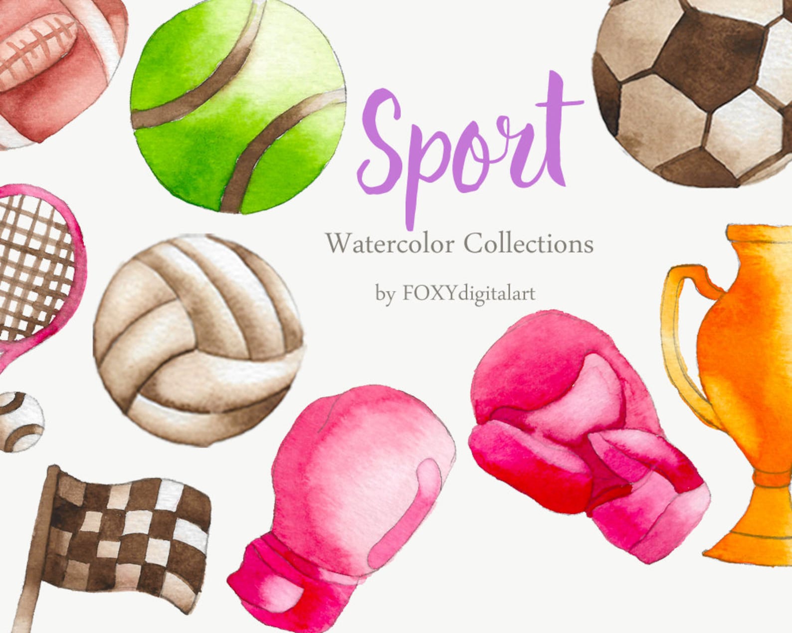 Watercolor Sports Clipart, Footballs, Golf, Baseballs, Sports Clipart ...