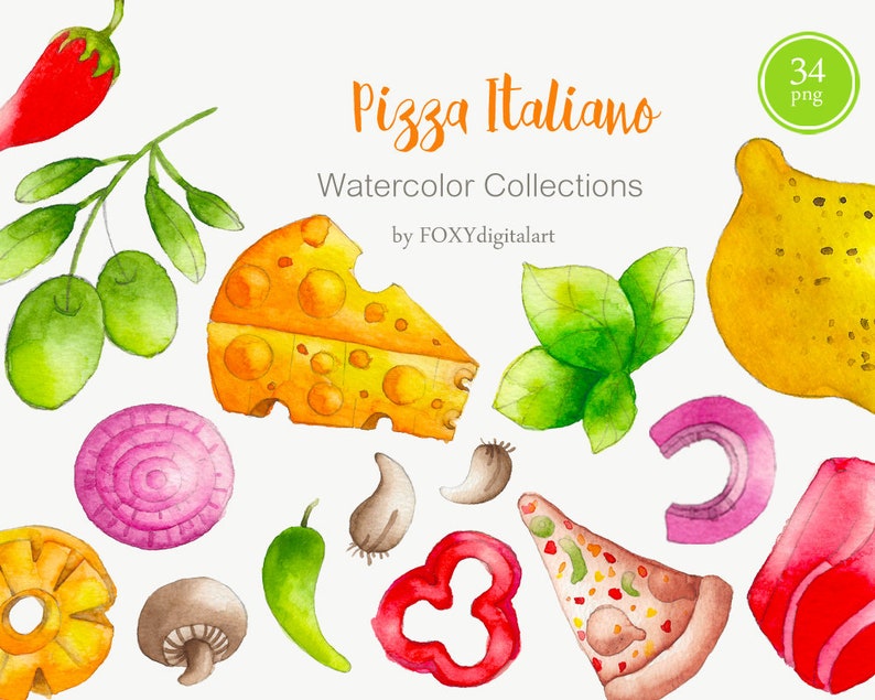 Watercolor Pizza Clipart, Pizza Restaurant, Pizza Night, Pizza Party ...