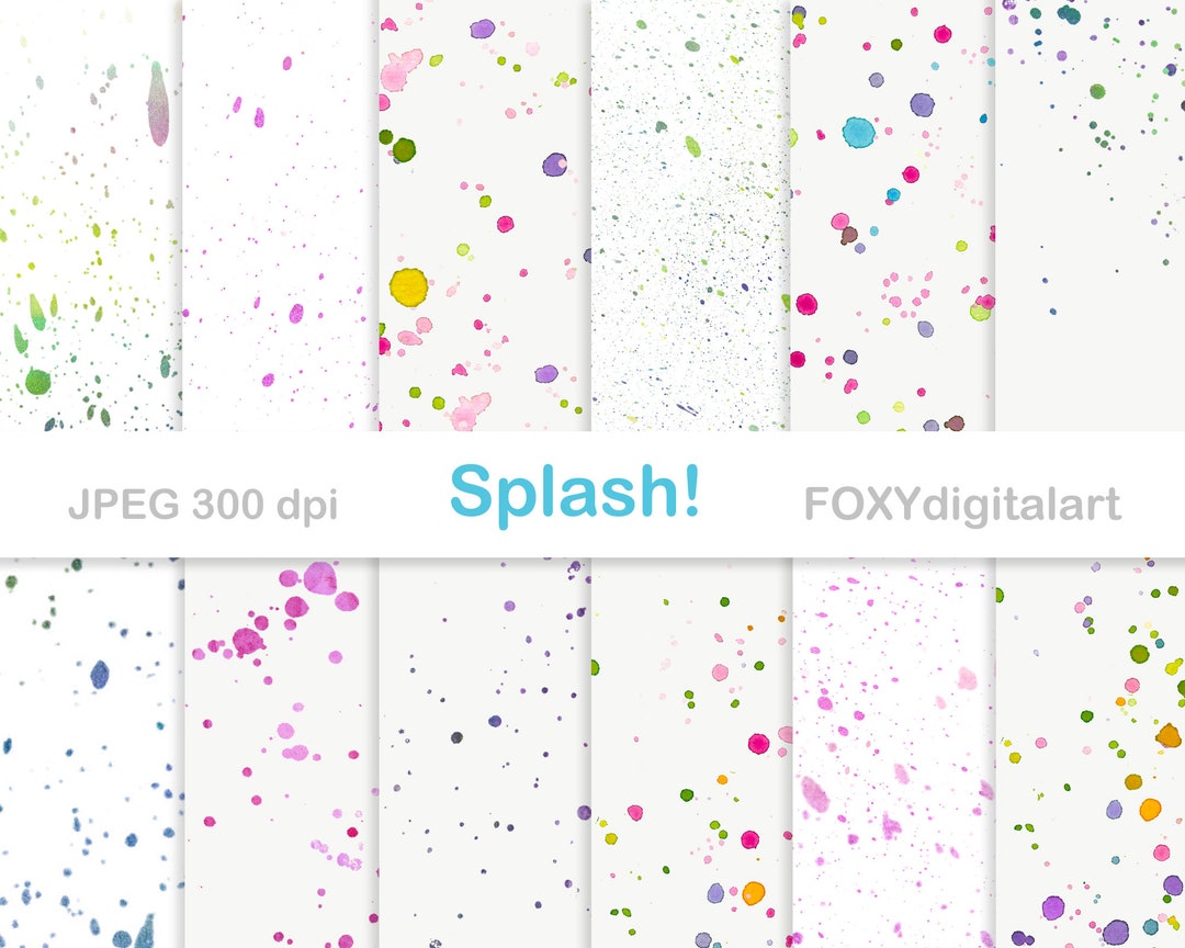 Watercolor Paint Splatter Digital Paper, Paint Dripping Splash ...