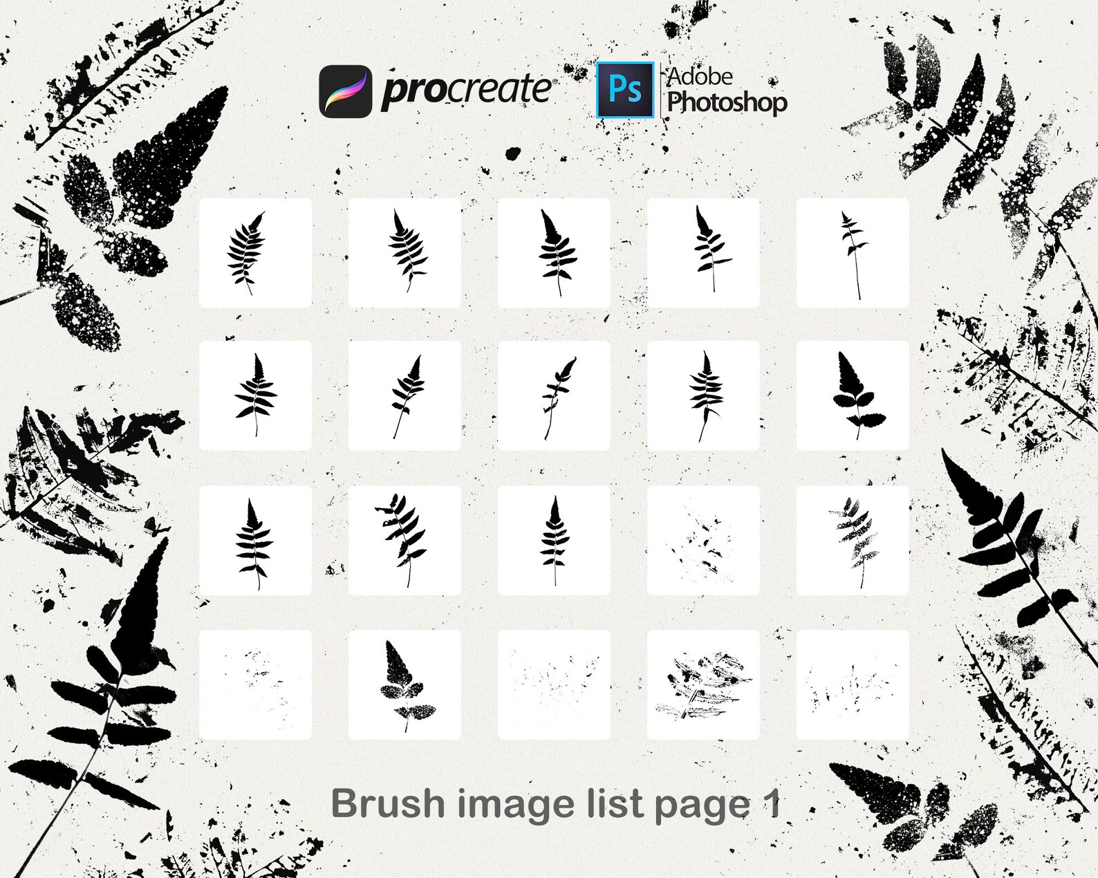 Fern Leaves Procreate Brush Stamps, Photoshop Fern Brushes, Fern Leaf ...