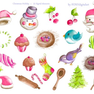 Christmas Clip Art Santa Claus Watercolor , Christmas Tree, Snowman ...