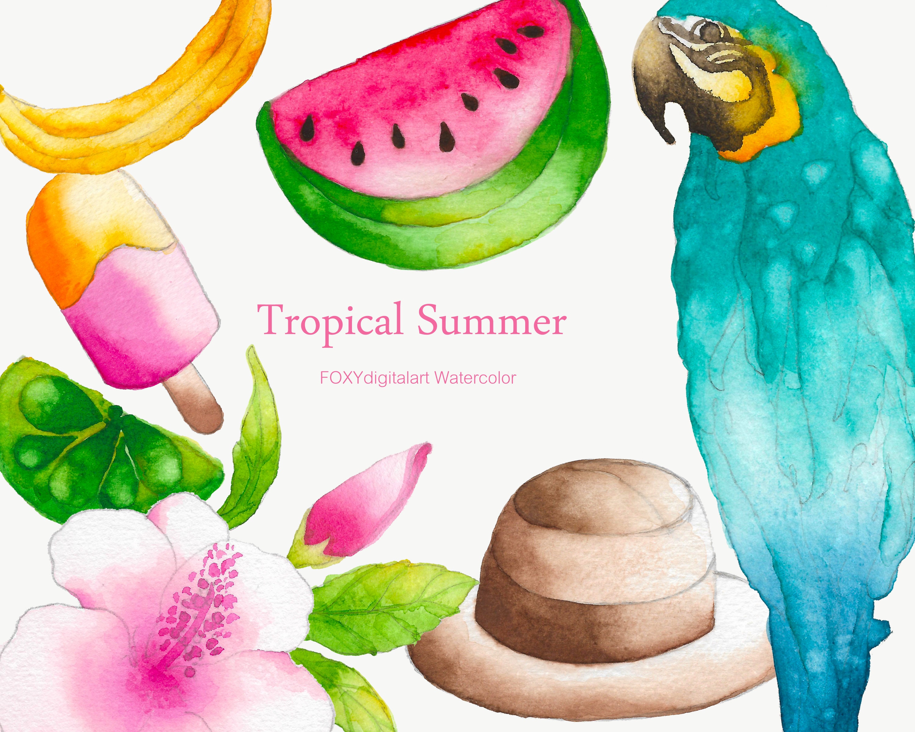 Tropical Clip Art Watercolor Summer Clipart Set Parrot - Etsy