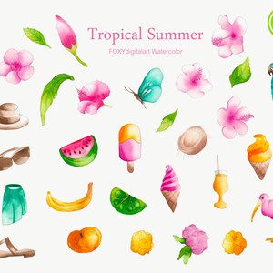 Tropical Clip Art, Watercolor Summer Clipart Set, Parrot, Flamingo ...