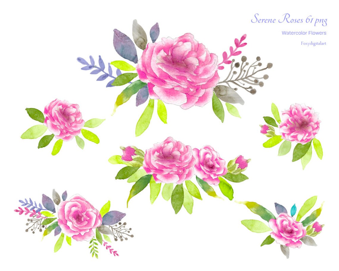 Pink Roses Watercolor Flowers Wedding Floral Wreaths Clipart | Etsy