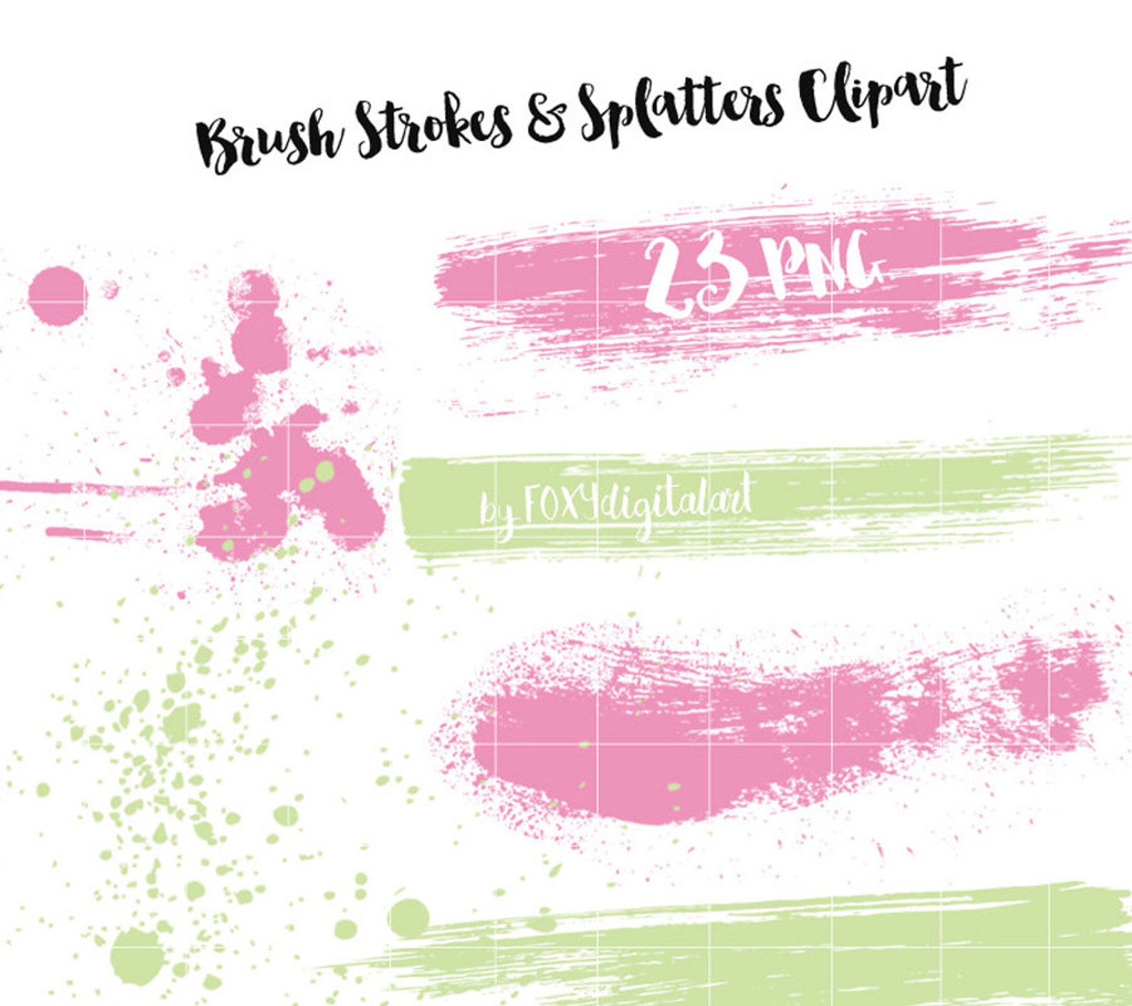 Watercolor Brush Strokes Clip Art, Watercolor Clip Art, PNG, Instant ...