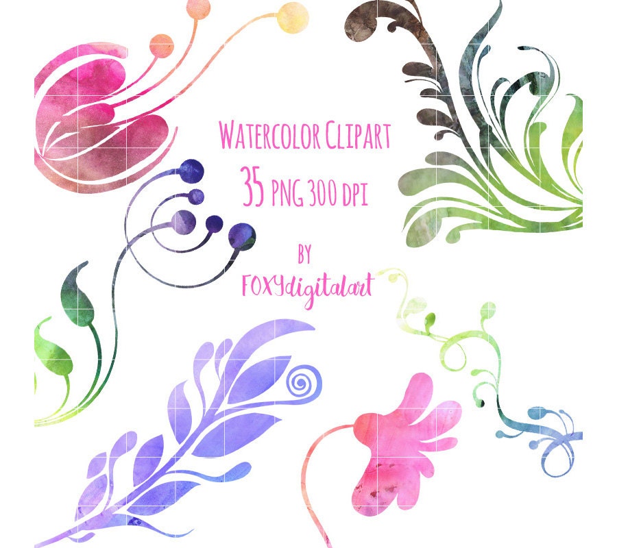 Watercolor Clipart Watercolor Hand Painted Clip Art Floral - Etsy