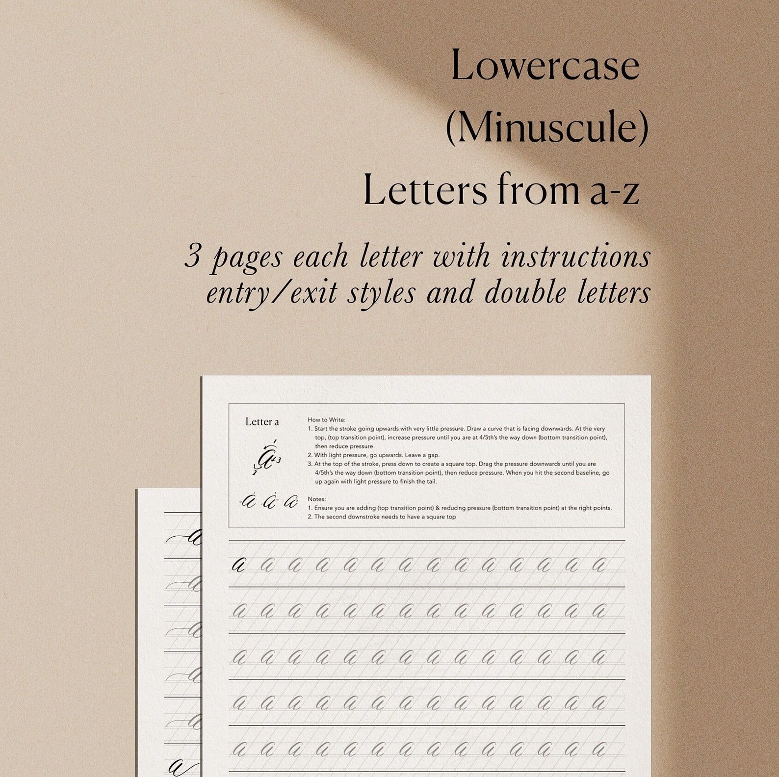 Lowercase Digital Worksheets - Lissome, Modern Calligraphy Printable ...