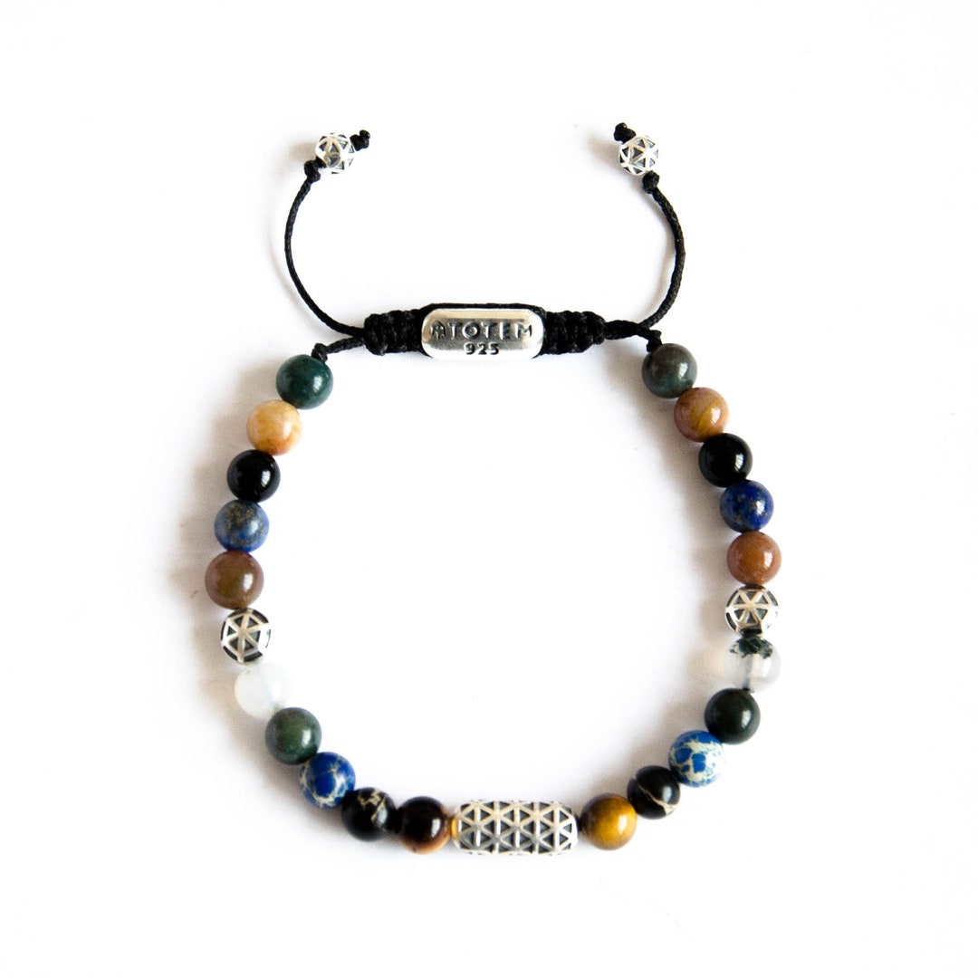 Silver Bracelet With Natural Stones Man, Mens Bead Bracelet, Unique ...