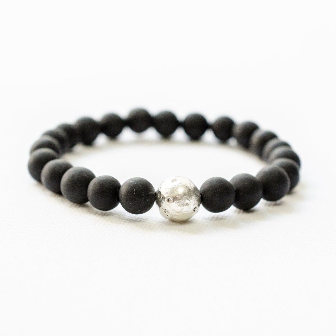 Sterling Silver Full Moon Bracelet With Shungite, Natural Black Stone ...