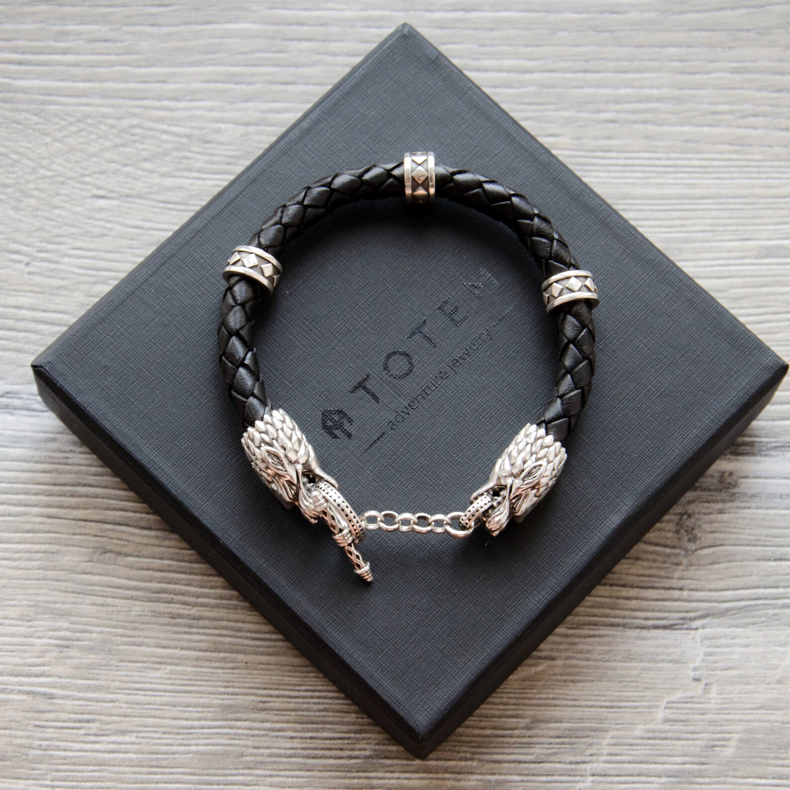 Wolf Bracelet Silver Man, Wolf Head Wristband, Christmas Gift, Silver ...