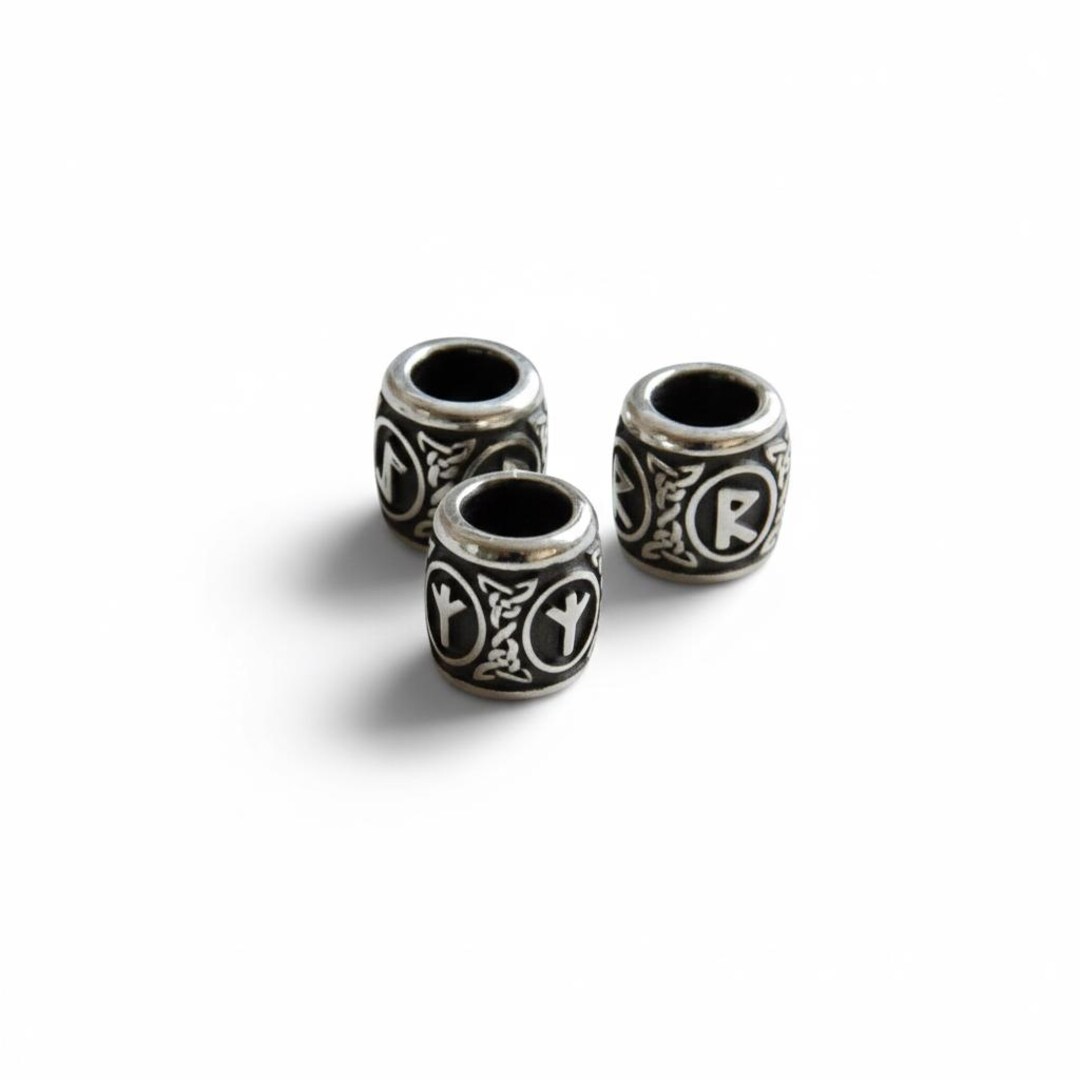 Sterling Silver Viking Rune Bead, Celtic Hair Braid Bead (diameter 6mm ...