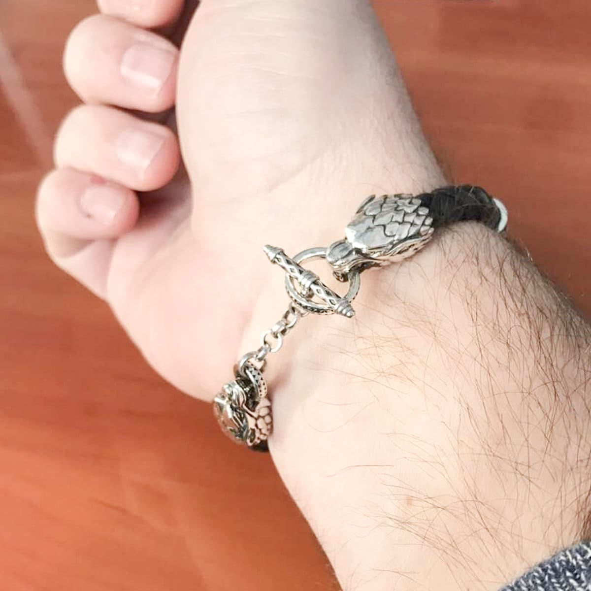 Silver Wolf Bracelet with Personalized Monogram for Man | Etsy