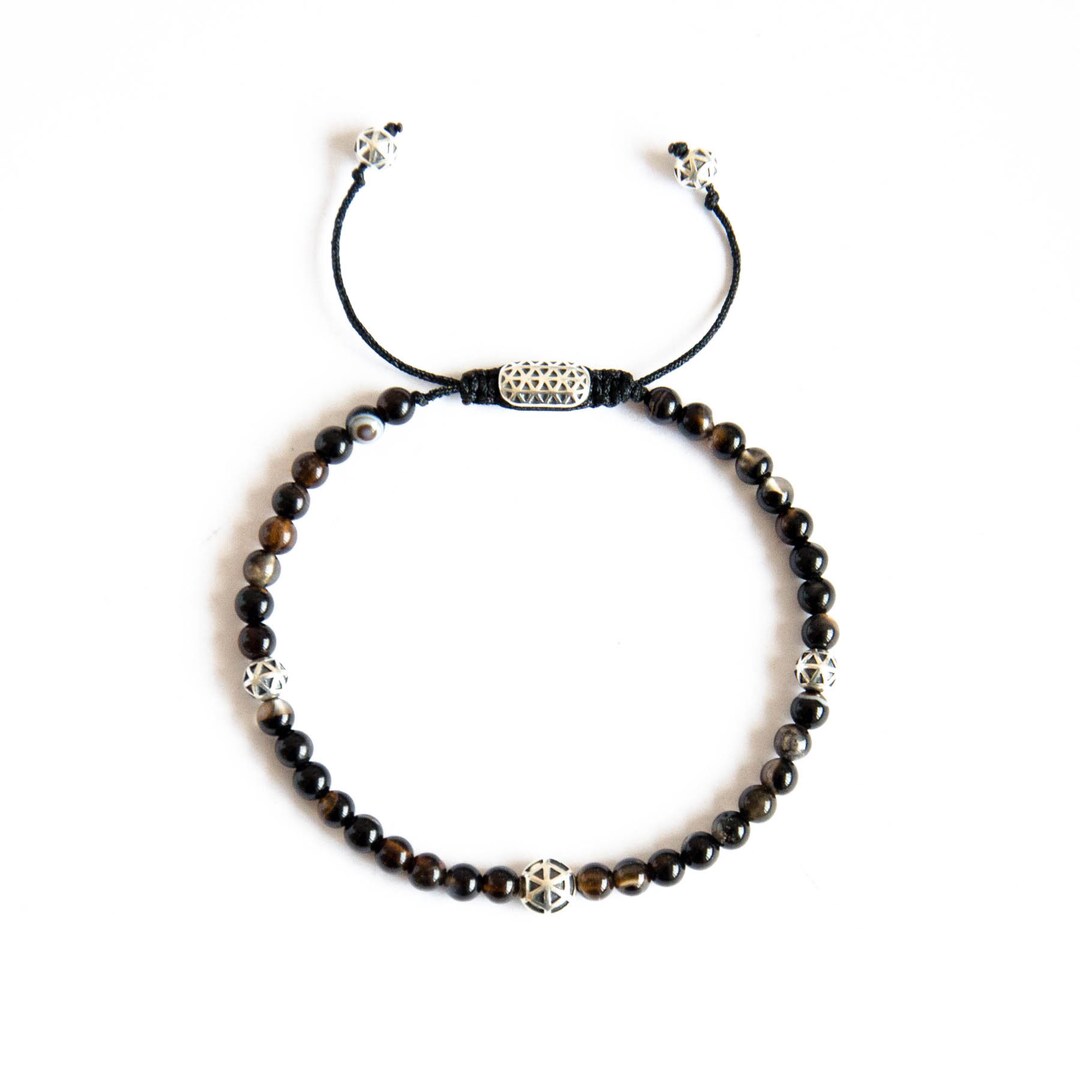 Agate Silver Bracelet Man, Natural Stone Dark Agate Bracelet, Unique ...