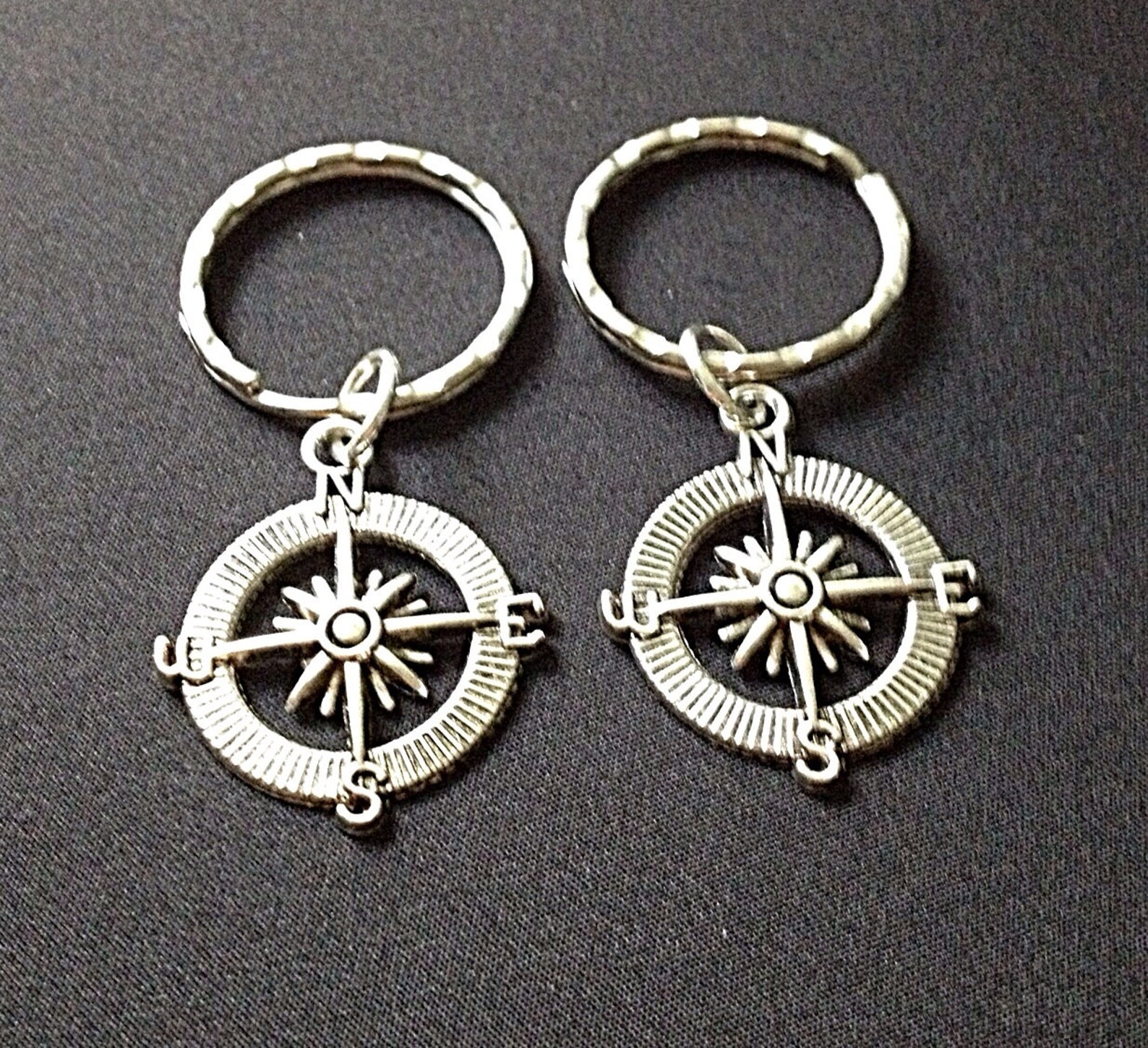 Silver Compass Keychain Set of Two, BFF Friendship Gift, Custom ...