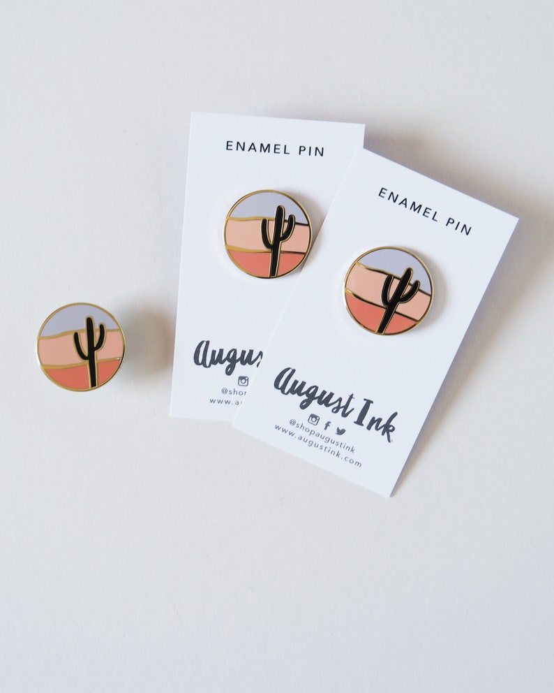 Saguaro Sunset Enamel Pin. 1 Round Saguaro Cactus Gold | Etsy