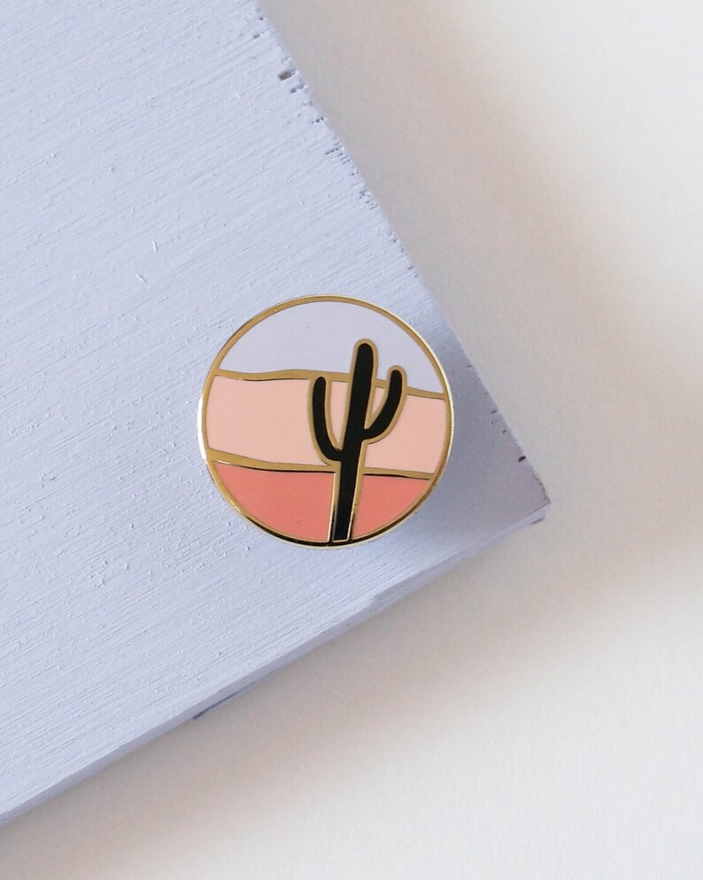 Saguaro Sunset Enamel Pin. 1 Round Saguaro Cactus Gold | Etsy