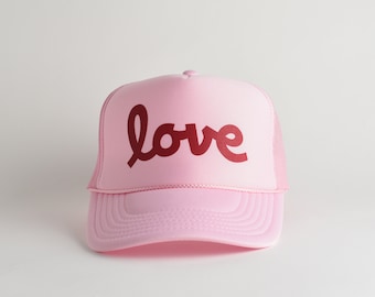 Red Heart Valentine's Day Trucker Hat. Pink Hat for Valentine's Day ...