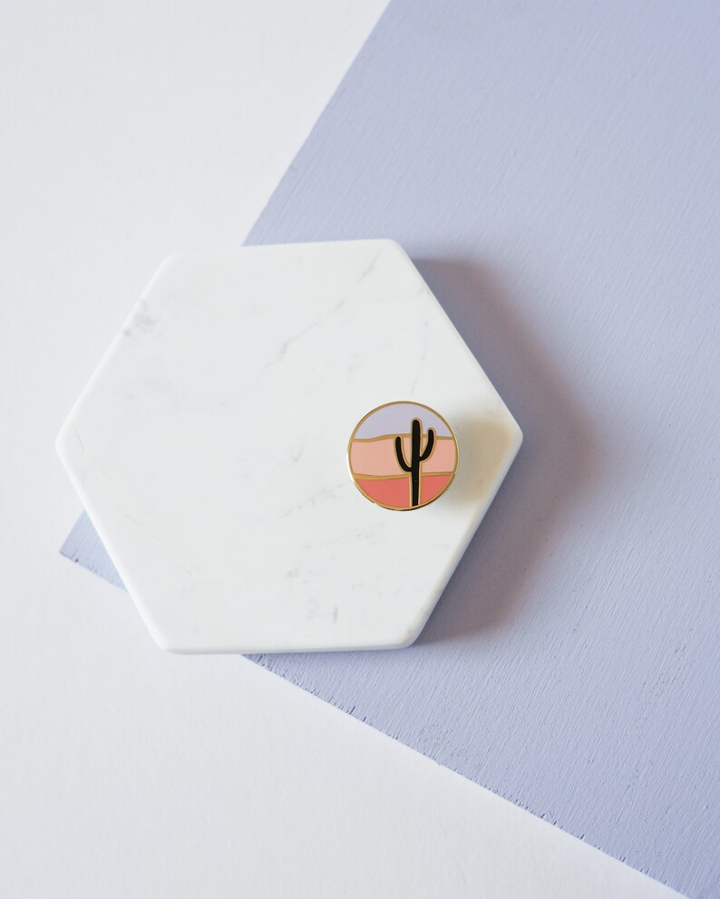 Saguaro Sunset Enamel Pin. 1 Round Saguaro Cactus Gold | Etsy