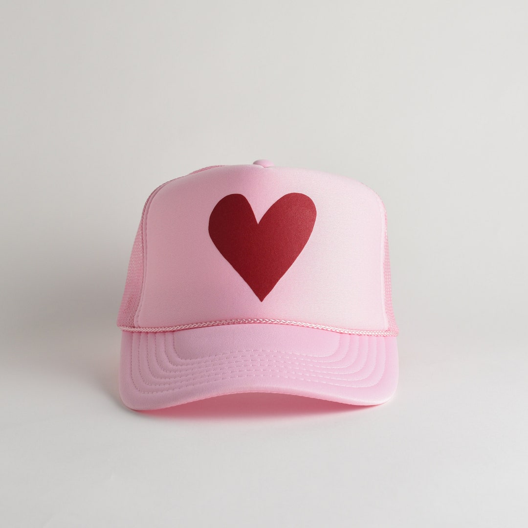 Red Heart Valentine's Day Trucker Hat. Pink Hat for Valentine's Day ...