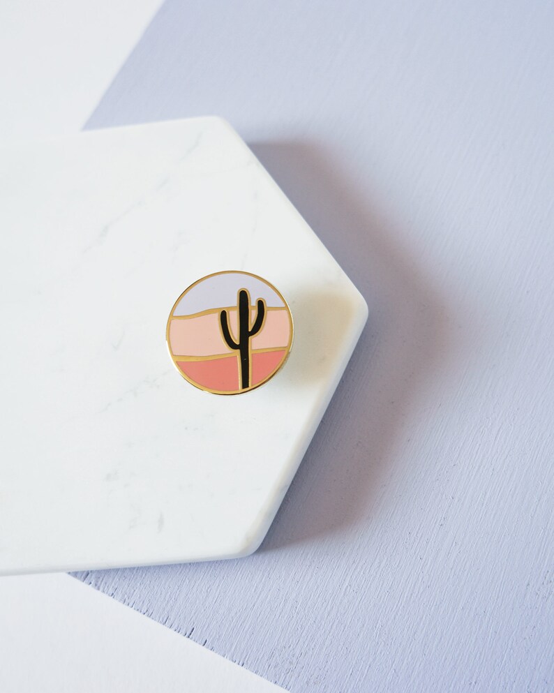 Saguaro Sunset Enamel Pin. 1 Round Saguaro Cactus Gold | Etsy