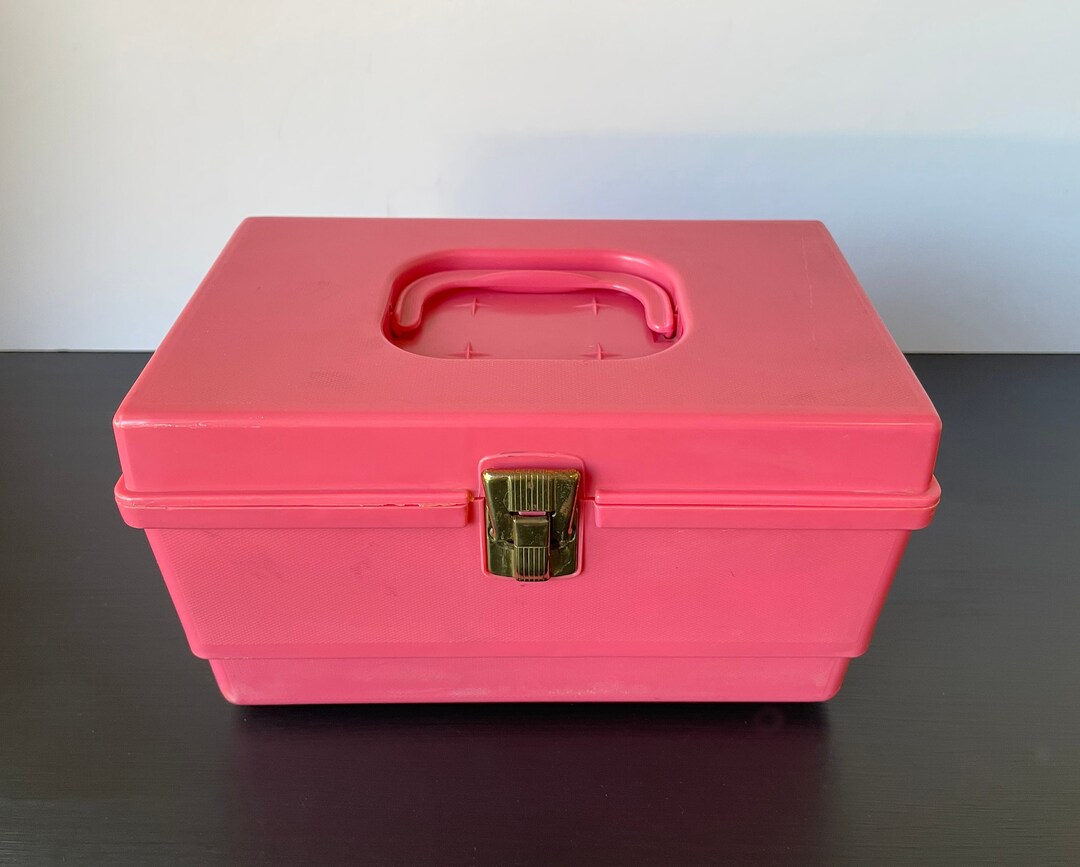 Vintage Pink Plastic Sewing Box With Sewing Supplies - Etsy