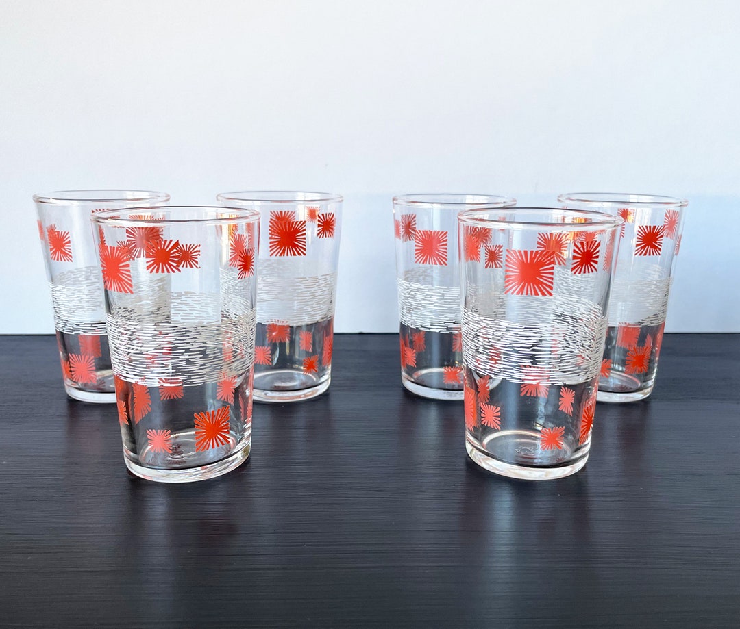 Vintage Libbey White And Pink Starburst Juice Glasses Etsy
