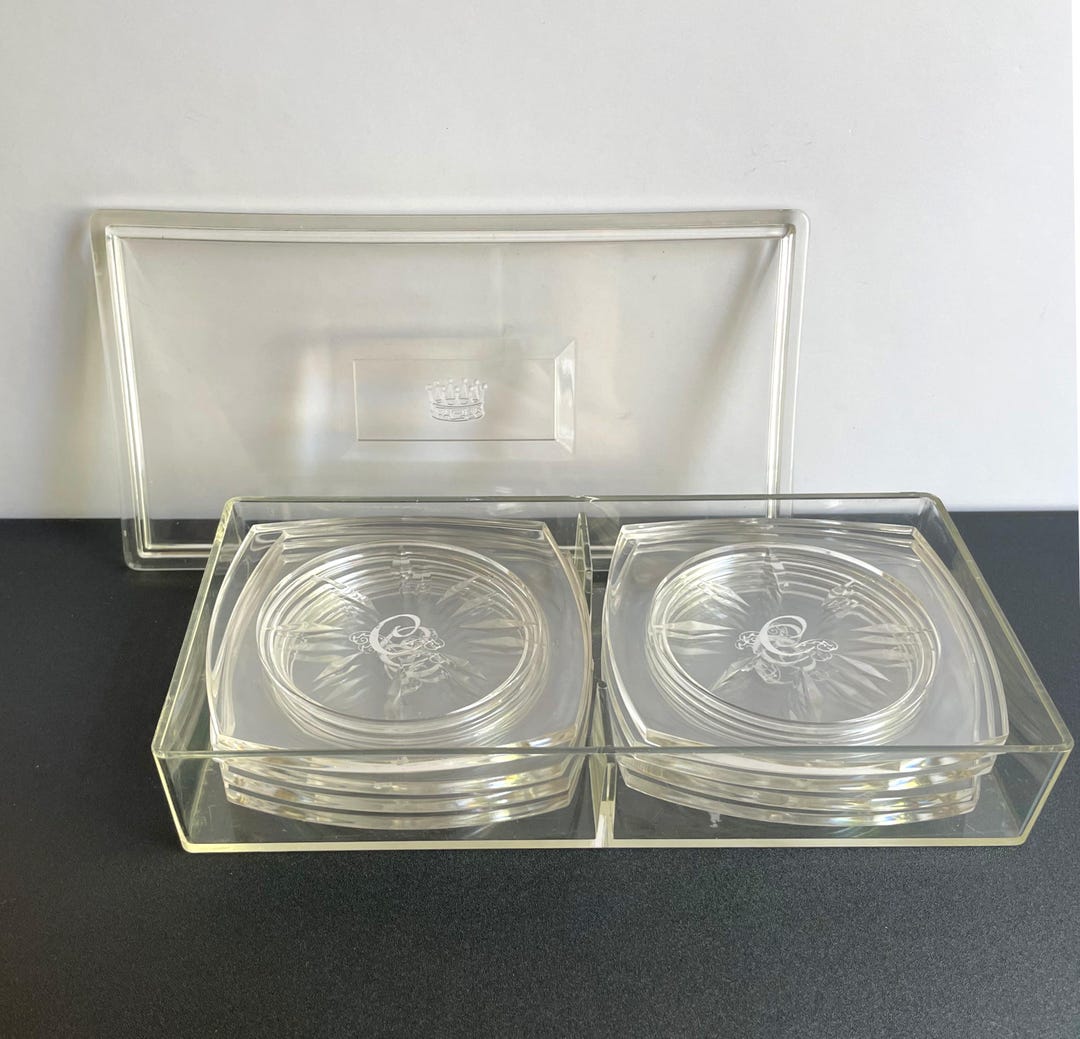 Vintage C Monogram Clear Plastic Coaster Set - Etsy