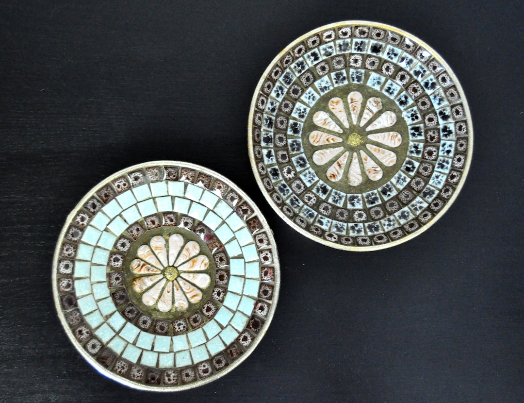 Pair of Vintage Mosaic Tile Dishes With Floral Detail - Etsy