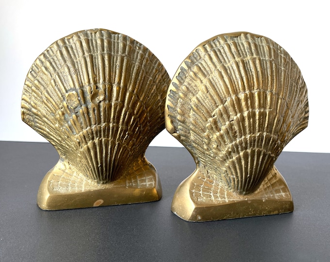 Vintage Brass Scallop Shell Pair of Bookends | Coastal Decor | Library ...