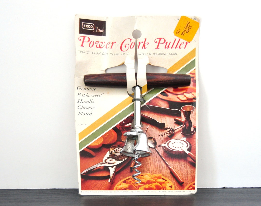Ekco Power Cork Puller, Corkscrew With Wooden Handle by Ekco Flint, NOS ...