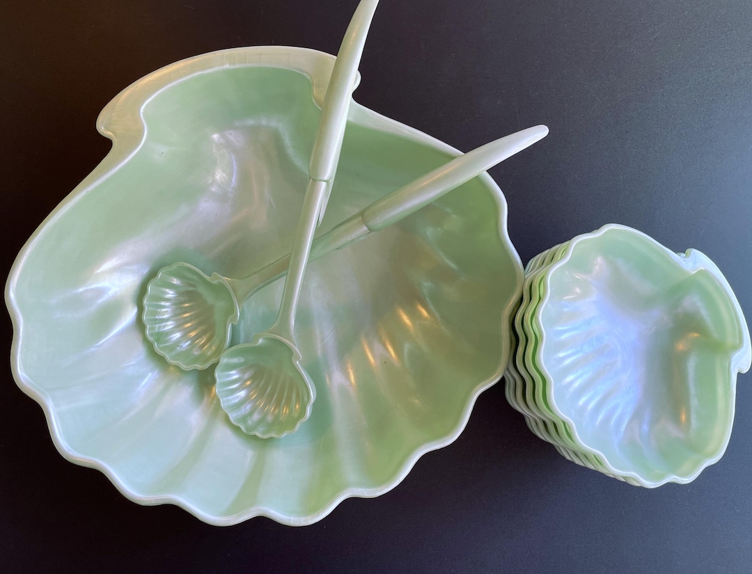 Vintage Seafoam Green Shell Shaped Salad Set - Etsy