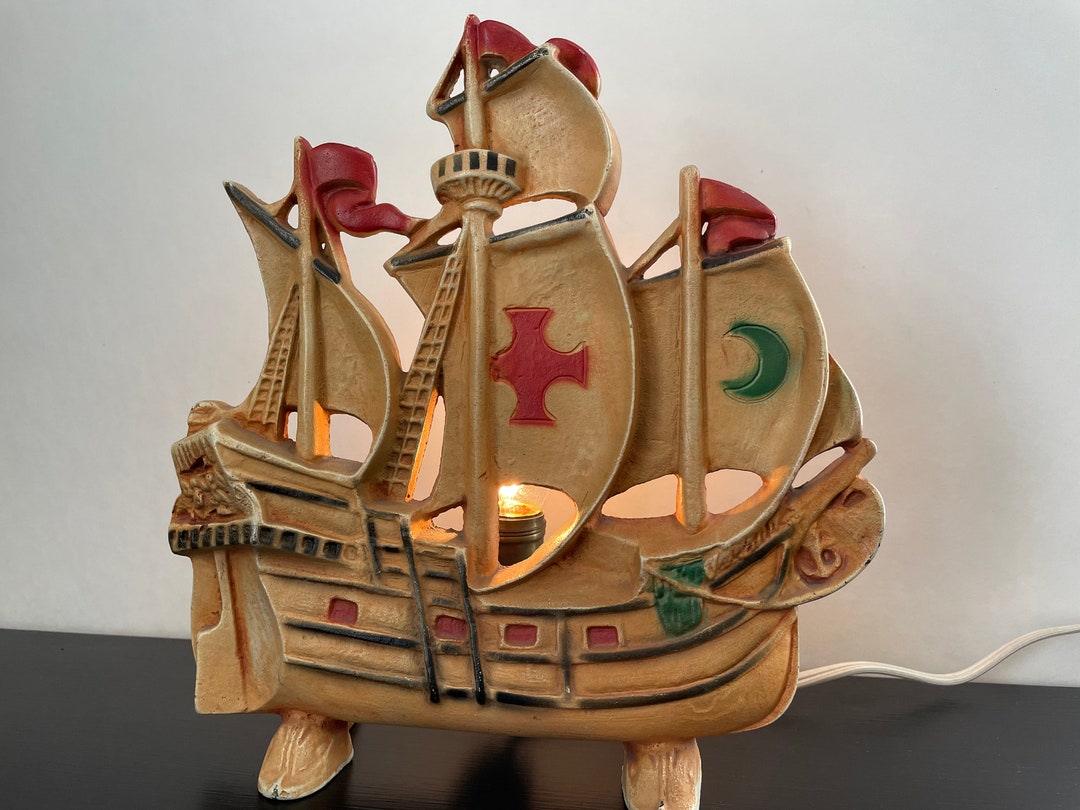 Vintage Cast Iron Sailing Ship Lamp - Etsy