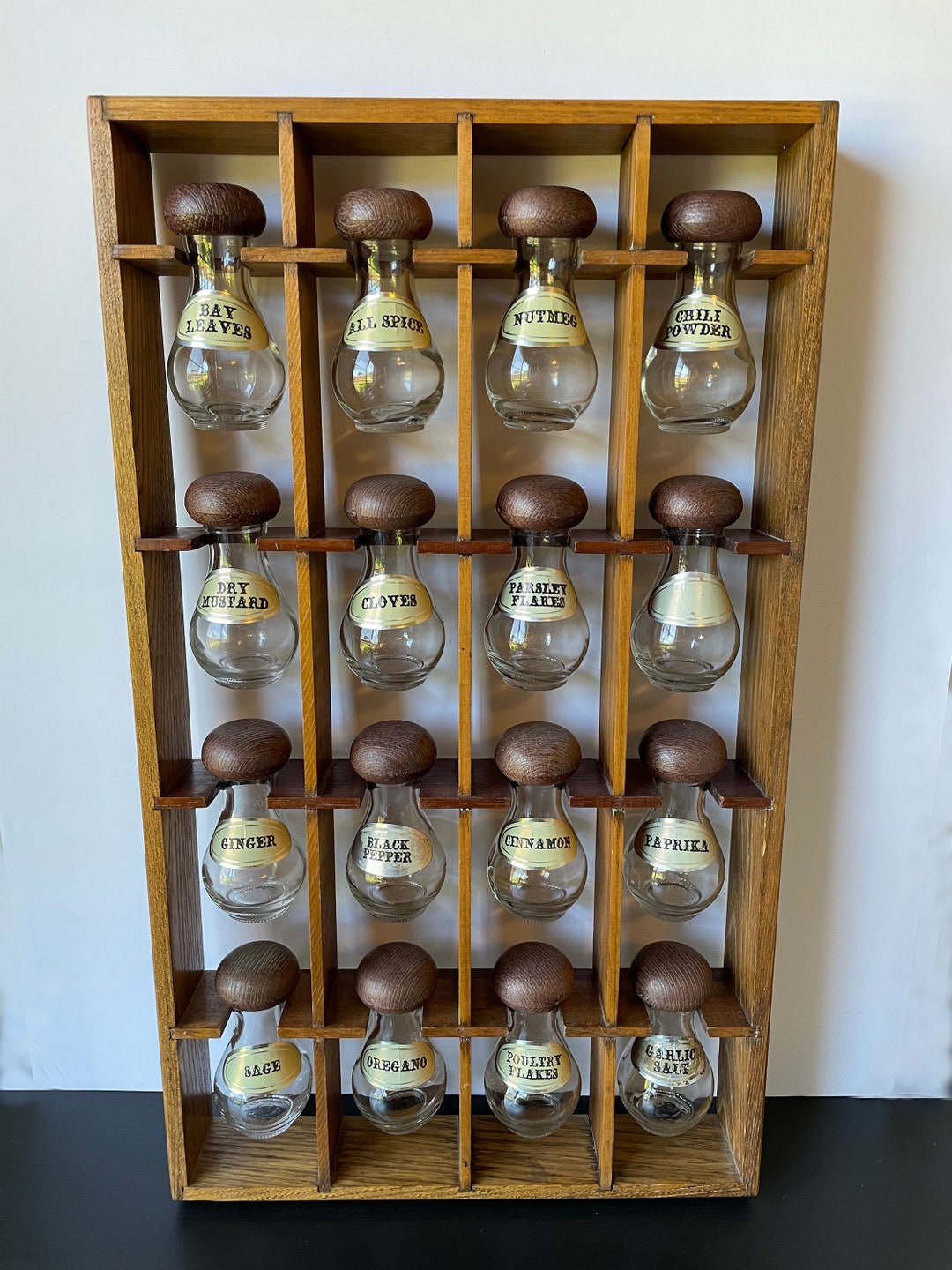 Vintage MCM Wood Mushroom Spice Rack With Glass Spice Shakers - Etsy